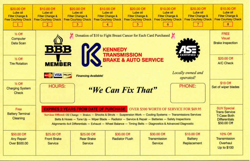Auto Repair Discounts & Coupons | Kennedy Transmission
